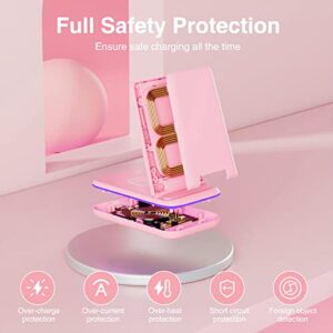 Pink Wireless Charger, Charging Station for iPhone 14 13 12 11 Pro/Pro Max/XR/XS/X, AirPods Pro 2/3/Pro/ 2, iWatch 8~2 SE with QC3.0 Adapter