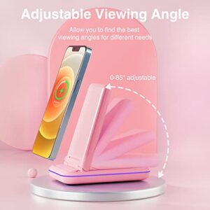 Pink Wireless Charger, Charging Station for iPhone 14 13 12 11 Pro/Pro Max/XR/XS/X, AirPods Pro 2/3/Pro/ 2, iWatch 8~2 SE with QC3.0 Adapter