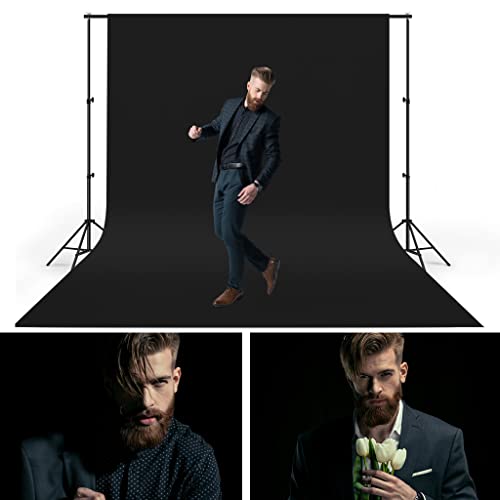 10X20ft Black Photo Backdrops for Photography, LCUIRC TWO ROD POCKET Black Backdrops Curtain for Parties, Polyester Black background with 6 Clamps for Product Protrait Photoshoot or Parties Decoration