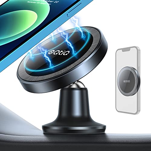 OQTIQ Compatible for MagSafe Car Mount, [Metal Body] Dashboard Phone Holder, [ Strong Magnets] Cell Phone Car Holder Compatible with Magsafe iPhone 14 13 Pro Max and All Phones