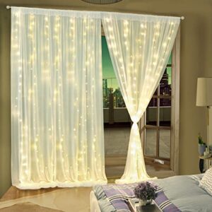 10x10ft Iovry Tulle Backdrop Curtain with String Light for Baby Shower Birthday Party Wedding Arch Living Room Wrinkle Free Sheer Window Curtains Wall Decoration Background