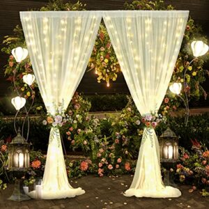 10x10ft Iovry Tulle Backdrop Curtain with String Light for Baby Shower Birthday Party Wedding Arch Living Room Wrinkle Free Sheer Window Curtains Wall Decoration Background