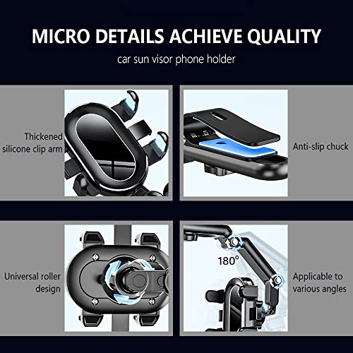 NHHC Sun Visor Car Phone Holder,[New Upgrade] Sun Visor/Rearview Mirror/Desk/Kitchen Universal Multifunctional 360° Rotatable and Retractable Car Phone Mount with Adjustable Arm for All Smartphones