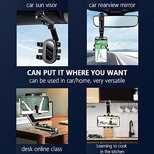 NHHC Sun Visor Car Phone Holder,[New Upgrade] Sun Visor/Rearview Mirror/Desk/Kitchen Universal Multifunctional 360° Rotatable and Retractable Car Phone Mount with Adjustable Arm for All Smartphones