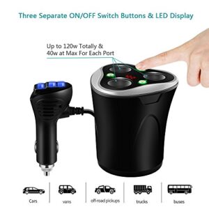 Skyocean 3 Socket Cigarette Lighter Splitter Power Adapter + 3 USB Car Charger 120W 12V/24V DC Outlet with Volt Meter, On/Off Switch for Cell Phone GPS Dash Cam & All Electronic Devices (Black)