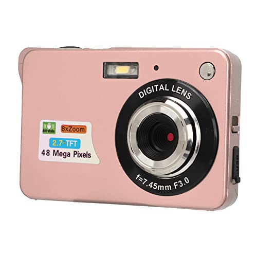 Digital Camera, FHD 4K 48MP Anti Shake Vlogging Camera, 8X Digital Zoom Camera with 2.7in LCD Display & Fill Light, Compact Point and Shoot Camera for Kids Adults (Pink)