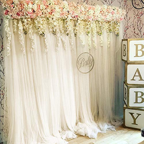 Ivory Tulle Backdrop Curtains 5ftx7ft Weddings Backdrop Drapes for Baby Shower Party Photo Wall Stage Ceremony Photography Background