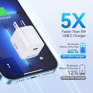 USB C Charger, TECKNET 30W USB C Tablet Wall Charger, GaN Charger Power Adapter, PD Fast Charging Block with USB C Cable Compatible with iPad/MacBook/Pixel/Samsung Galaxy S22