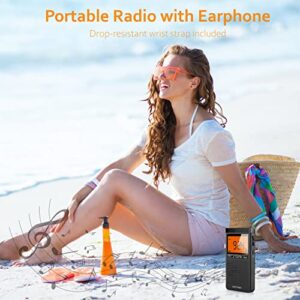 AM FM Portable Radio with Best Reception, Pocket Transistor Radio with Big Digital Screen, Stereo Earphone Jack, Sleep Timer and Alarm Clock Operated by 2 AAA Batteries for Jogging, Walking(Black)