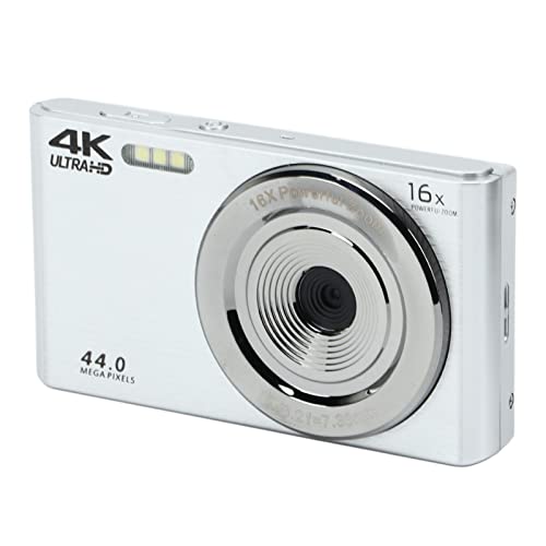 Digital Camera, 4K 44MP Vlogging Camera, Point and Shoot Camera with 16X Digital Zoom, 2.8in LCD Display Shock Proof Compact Portable Mini Cameras for Kids Teenagers Photography (Silver)