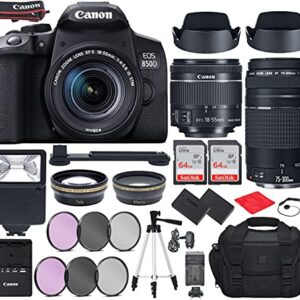 Camera Bundle for Canon EOS 850D(T8i) DSLR Camera with EF-S 18-55mm f/4-5.6 is STM, EF 75-300mm f/4-5.6 III Lenses Bundle + Accessories(Extra Battery, Digital Slave Flash, 128Gb Memory and More)