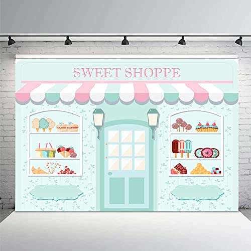 MEHOFOND 7x5ft Sweet Shoppe Backdrop Dessert Parlor for Girl Birthday Photography Background Kids Party Banner Baby Shower Donut Ice Cream Cake Table Decor Photoshoot Studio Props