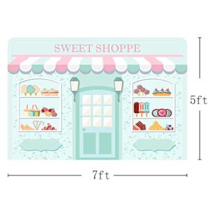 MEHOFOND 7x5ft Sweet Shoppe Backdrop Dessert Parlor for Girl Birthday Photography Background Kids Party Banner Baby Shower Donut Ice Cream Cake Table Decor Photoshoot Studio Props