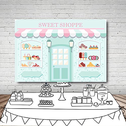 MEHOFOND 7x5ft Sweet Shoppe Backdrop Dessert Parlor for Girl Birthday Photography Background Kids Party Banner Baby Shower Donut Ice Cream Cake Table Decor Photoshoot Studio Props