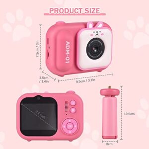 Andoer 1080P Kids Digital Camera Mini Video Camera for Kids 48MP 2.4 Inch IPS Screen Dual Lens Built-in Battery with 32GB Memory Card & Card Reader & Desktop Tripod Birthday Pink