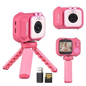 andoer 1080p kids digital camera mini video camera for kids 48mp 2.4 inch ips screen dual lens built-in battery with 32gb memory card & card reader & desktop tripod birthday pink