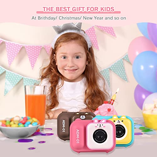 Andoer 1080P Kids Digital Camera Mini Video Camera for Kids 48MP 2.4 Inch IPS Screen Dual Lens Built-in Battery with 32GB Memory Card & Card Reader & Desktop Tripod Birthday Pink