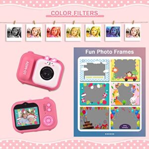 Andoer 1080P Kids Digital Camera Mini Video Camera for Kids 48MP 2.4 Inch IPS Screen Dual Lens Built-in Battery with 32GB Memory Card & Card Reader & Desktop Tripod Birthday Pink