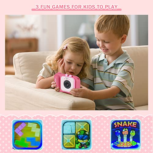 Andoer 1080P Kids Digital Camera Mini Video Camera for Kids 48MP 2.4 Inch IPS Screen Dual Lens Built-in Battery with 32GB Memory Card & Card Reader & Desktop Tripod Birthday Pink