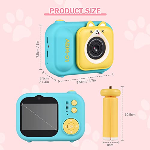 Andoer 1080P Kids Digital Camera Mini Video Camera for Kids 48MP 2.4 Inch IPS Screen Dual Lens Built-in Battery with 32GB Memory Card & Card Reader & Desktop Tripod Birthday Blue