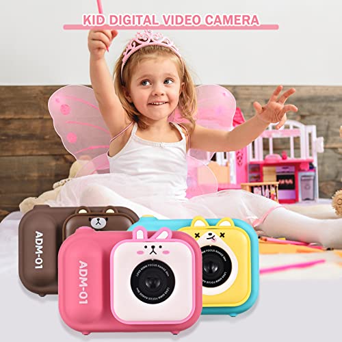 Andoer 1080P Kids Digital Camera Mini Video Camera for Kids 48MP 2.4 Inch IPS Screen Dual Lens Built-in Battery with 32GB Memory Card & Card Reader & Desktop Tripod Birthday Blue