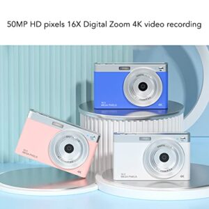 Digital Camera for Kids Boys Girls, 50MP 2.88in IPS Full HD 4K Rechargeable Electronic Mini Camera Supports 32GB SD Card, Mirrorless AF Autofocus 16X Zoom Vlogging Camera for Students Teens(White)