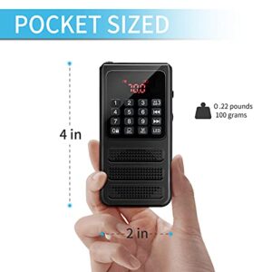 Portable Radio Mini AM FM Digital Radio Pocket Personal Radio Rechargeable LCD Display for Gift Walk Jogging Outdoor (Black)