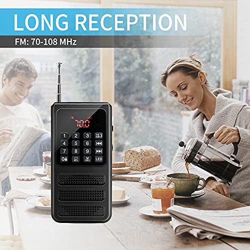 Portable Radio Mini AM FM Digital Radio Pocket Personal Radio Rechargeable LCD Display for Gift Walk Jogging Outdoor (Black)