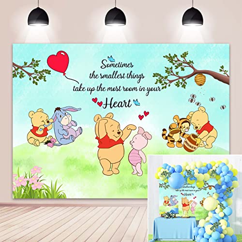 Cartoon Classic Bear Backdrop for Baby Shower Decorations Honey Heart Balloon Its Friends Background Girls Party Supplies Cake Table Banner Kids Photography Studio Props, 7x5FT(210x150cm)