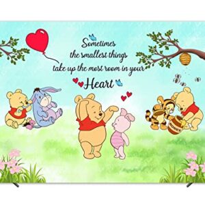 Cartoon Classic Bear Backdrop for Baby Shower Decorations Honey Heart Balloon Its Friends Background Girls Party Supplies Cake Table Banner Kids Photography Studio Props, 7x5FT(210x150cm)