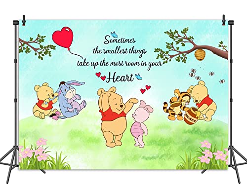 Cartoon Classic Bear Backdrop for Baby Shower Decorations Honey Heart Balloon Its Friends Background Girls Party Supplies Cake Table Banner Kids Photography Studio Props, 7x5FT(210x150cm)