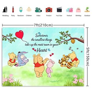 Cartoon Classic Bear Backdrop for Baby Shower Decorations Honey Heart Balloon Its Friends Background Girls Party Supplies Cake Table Banner Kids Photography Studio Props, 7x5FT(210x150cm)