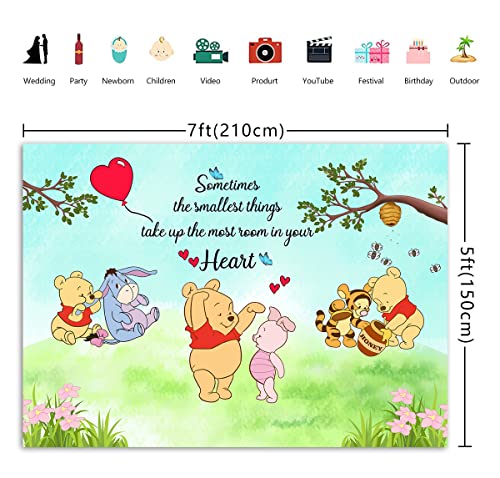 Cartoon Classic Bear Backdrop for Baby Shower Decorations Honey Heart Balloon Its Friends Background Girls Party Supplies Cake Table Banner Kids Photography Studio Props, 7x5FT(210x150cm)