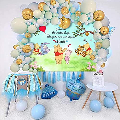 Cartoon Classic Bear Backdrop for Baby Shower Decorations Honey Heart Balloon Its Friends Background Girls Party Supplies Cake Table Banner Kids Photography Studio Props, 7x5FT(210x150cm)