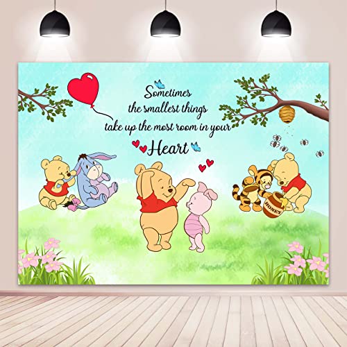 Cartoon Classic Bear Backdrop for Baby Shower Decorations Honey Heart Balloon Its Friends Background Girls Party Supplies Cake Table Banner Kids Photography Studio Props, 7x5FT(210x150cm)