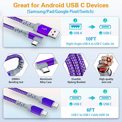 USB C Wall Charger, 20W Fast Charging Block + 10FT 6FT 60W PD 3A Type C Cables Fit for Samsung Galaxy A53 5G A73 A33 A13 S22 Ultra S21 S20 A03s A32 A12 A52 Z Flip 4,Google Pixel 7 6a 6 Pro 5a 5 XL 4a