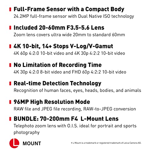 Panasonic LUMIX S5 Full Frame Mirrorless Camera (DC-S5KK) and LUMIX S PRO 70-200mm F4 Telephoto Lens (S-R70200)