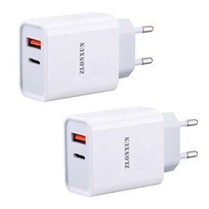 20w fast european charger 2-pack eu (usb c + usb a) plug adapter for samasung galaxy s22/s21/s20/s22 ultra/s21+/s20 fe, iphone 13 12 11 pro max xs xr,motorola/lg/google pixel/oneplus/xiaomi(2 packs)