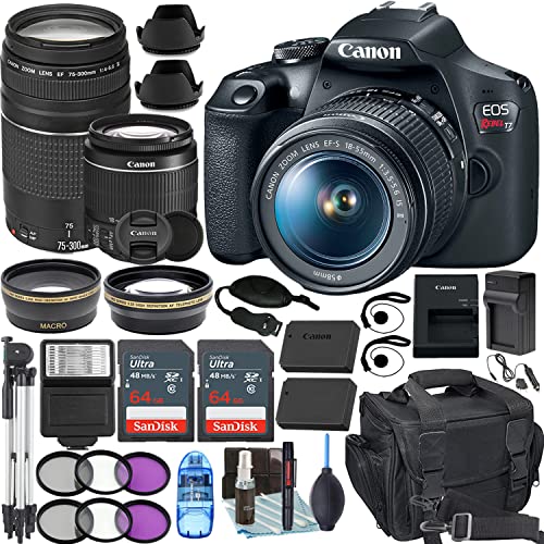 Camera Bundle for Canon Rebel T7 with EF-S 18-55 mm f/3.5-5.6 is II and EF 75-300mm f/4-5.6 III Lens + Accessories Bundle (128GB, 50in Tripod, Extra Battery, and More)