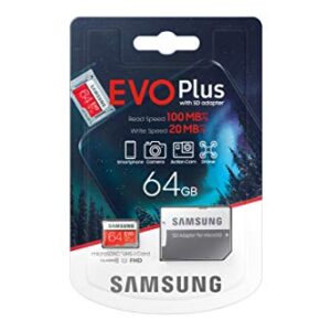 Samsung EVO Plus 64GB microSDXC UHS-I U3 100MB/s Full HD & 4K UHD Memory Card with Adapter (MB-MC64HA)