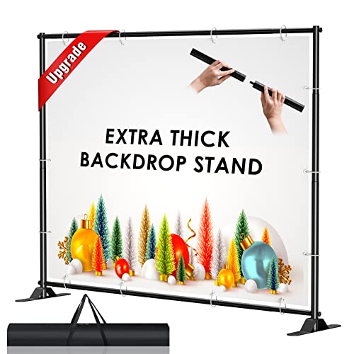 AKTOP 4x7-8x10 FT Extra Thick Backdrop Banner Stand, Heavy Duty Adjustable Step and Repeat Stand for Parties & Photography, Portable Trade Show Photo Booth Background with Carrying Bag