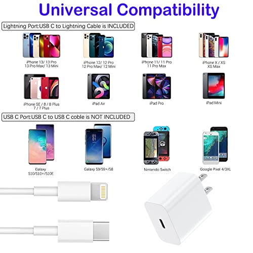 iPhone Super Fast Charger【Apple MFi Certified】 20W Rapid Wall Charger Block PD Adapter USB C to Lightning Cable with 6FT Fast Charging Cable Compatible with iPhone 13/12/11 Pro Max,Mini,Pro/XR/8 Plus