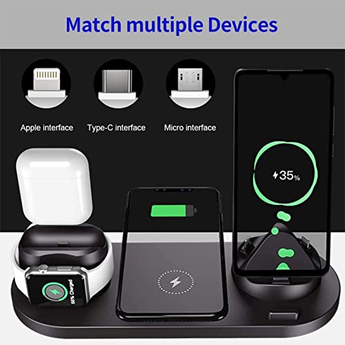 Wireless Charging Station, TZONOO 6 in 1 Fast Charging Stand for Multiple Devices, Apple Watch Series 6/SE/5/4/3/2, AirPods Pro, iPhone 14/14pro/13/13 Pro/12/12 Pro/11 Series/XS Max(Black)