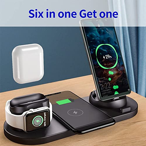 Wireless Charging Station, TZONOO 6 in 1 Fast Charging Stand for Multiple Devices, Apple Watch Series 6/SE/5/4/3/2, AirPods Pro, iPhone 14/14pro/13/13 Pro/12/12 Pro/11 Series/XS Max(Black)