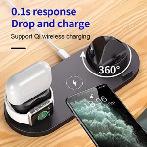 Wireless Charging Station, TZONOO 6 in 1 Fast Charging Stand for Multiple Devices, Apple Watch Series 6/SE/5/4/3/2, AirPods Pro, iPhone 14/14pro/13/13 Pro/12/12 Pro/11 Series/XS Max(Black)