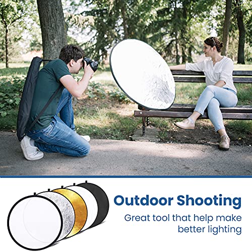 Etekcity Reflector Photography 43" (110cm) 5-in-1 Light Reflectors for Photography Multi-Disc Photo Reflector Collapsible with Bag - Translucent, Silver, Gold, White and Black