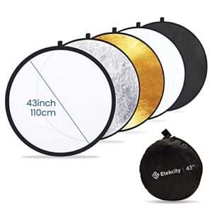 Etekcity Reflector Photography 43" (110cm) 5-in-1 Light Reflectors for Photography Multi-Disc Photo Reflector Collapsible with Bag - Translucent, Silver, Gold, White and Black