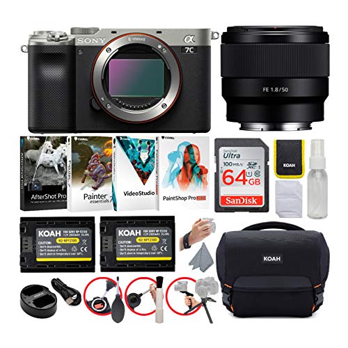 Sony Alpha a7C Full-Frame Compact Mirrorless Camera (Silver) Bundle with FE 50mm f/1.8 Lens (6 Items)