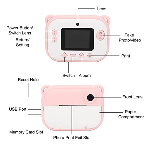 Kids Camera Print, One-Click Printing Easily Grasp Print Out Camera for Outdoor for Kids(Pink)