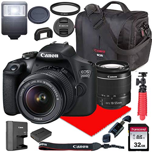 Canon EOS 2000D / Rebel T7 DSLR Camera w/ 18-55mm F/3.5-5.6 III Lens + Canon Case + 32GB SD Card (13pc Bundle) (Renewed)